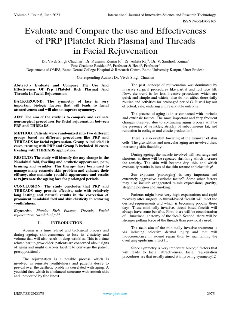 Evaluate and Compare The Use and Effectiveness of PRP (Platelet Rich ...