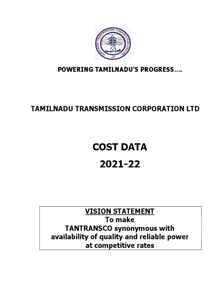 TANTRANSCO Cost Data 2021-22 | PDF | Transformer | Electrical Substation