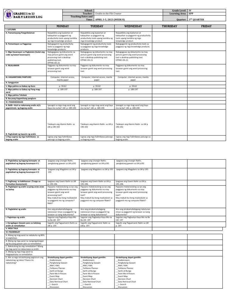 DLL Epp-4 Q3 W8 | PDF