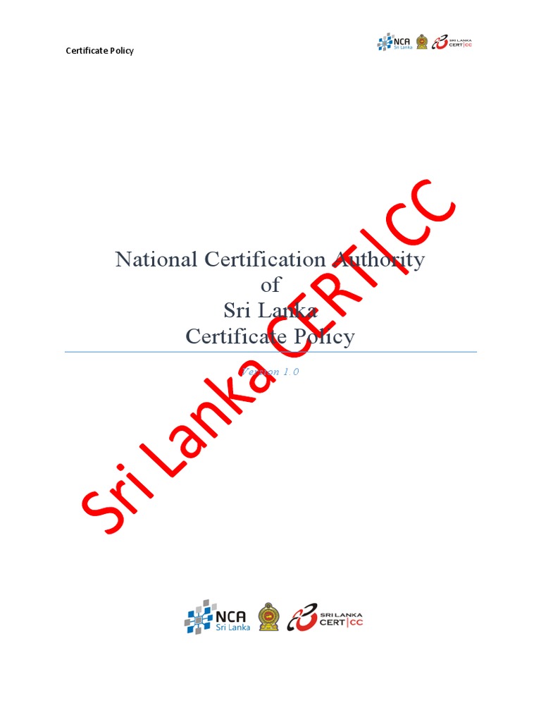 National Certification Authority of Sri Lanka Certificate Policy | PDF ...