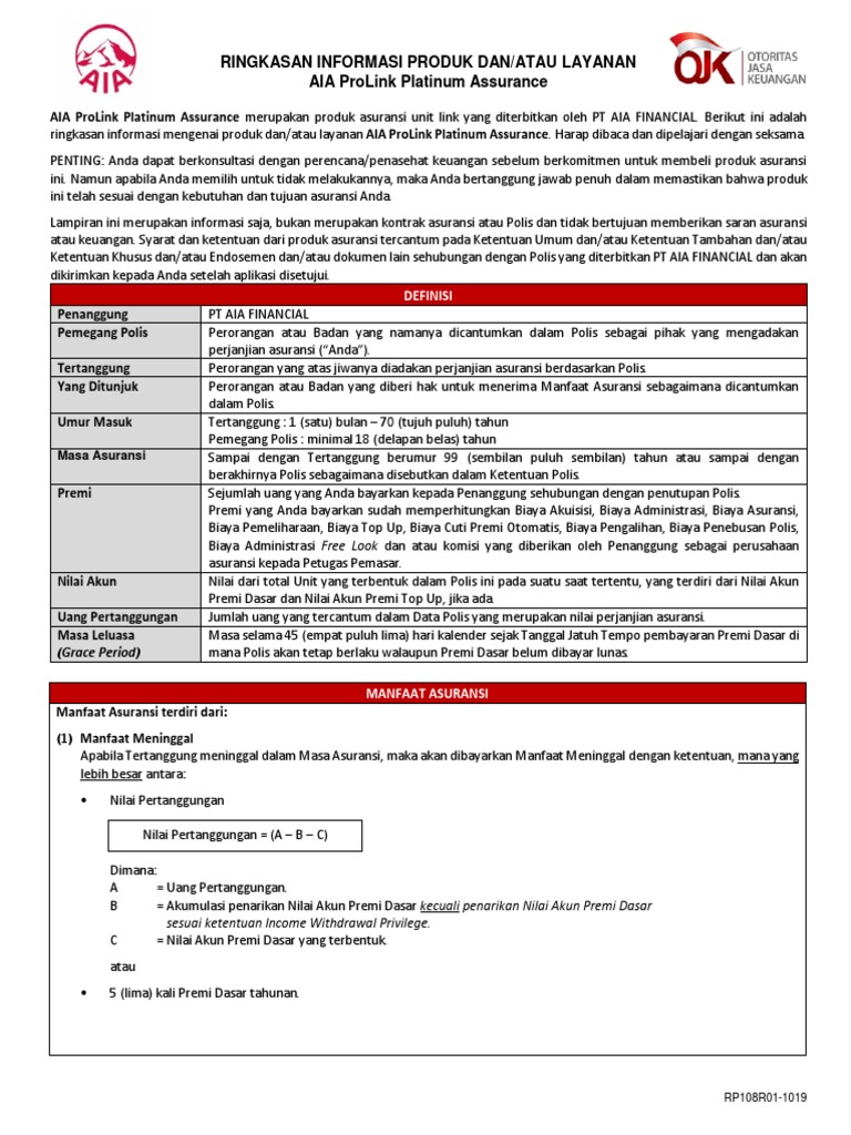 Ringkasan AIA ProLink Assurance | PDF | Pengelolaan Keuangan & Uang