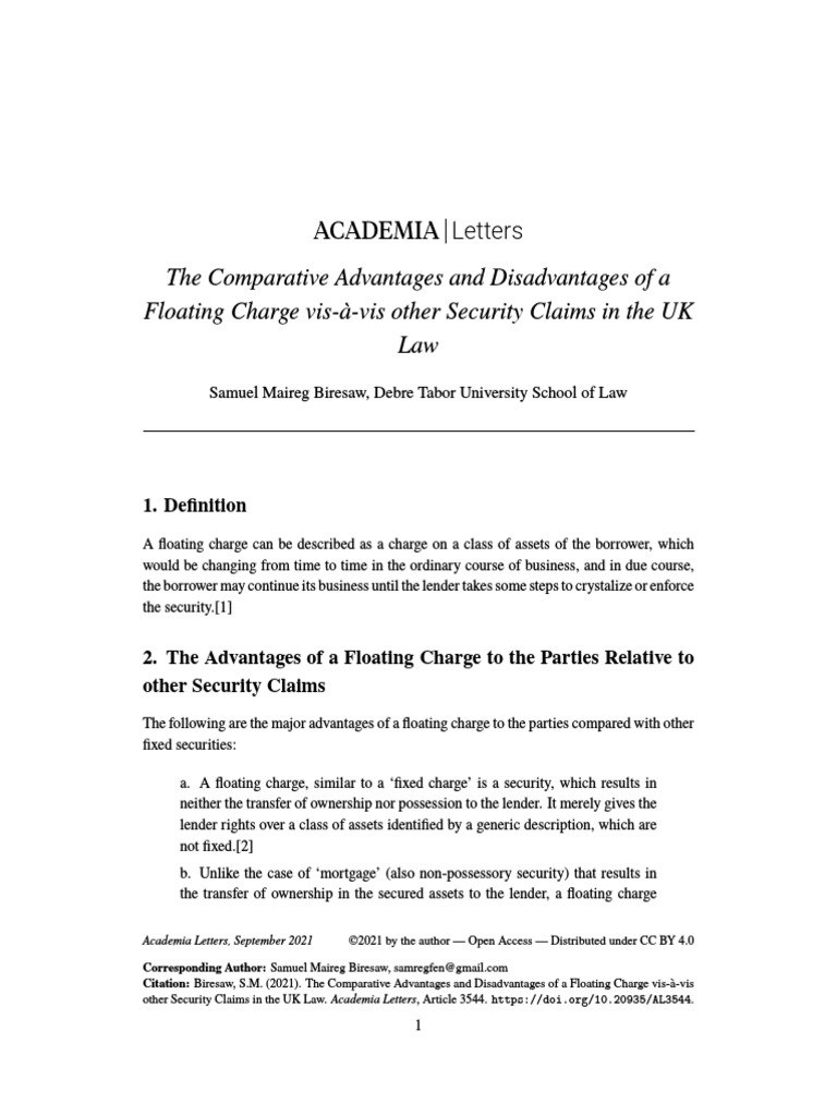 Floating Charge Advantages And Disadvantages Pdf Security Interest