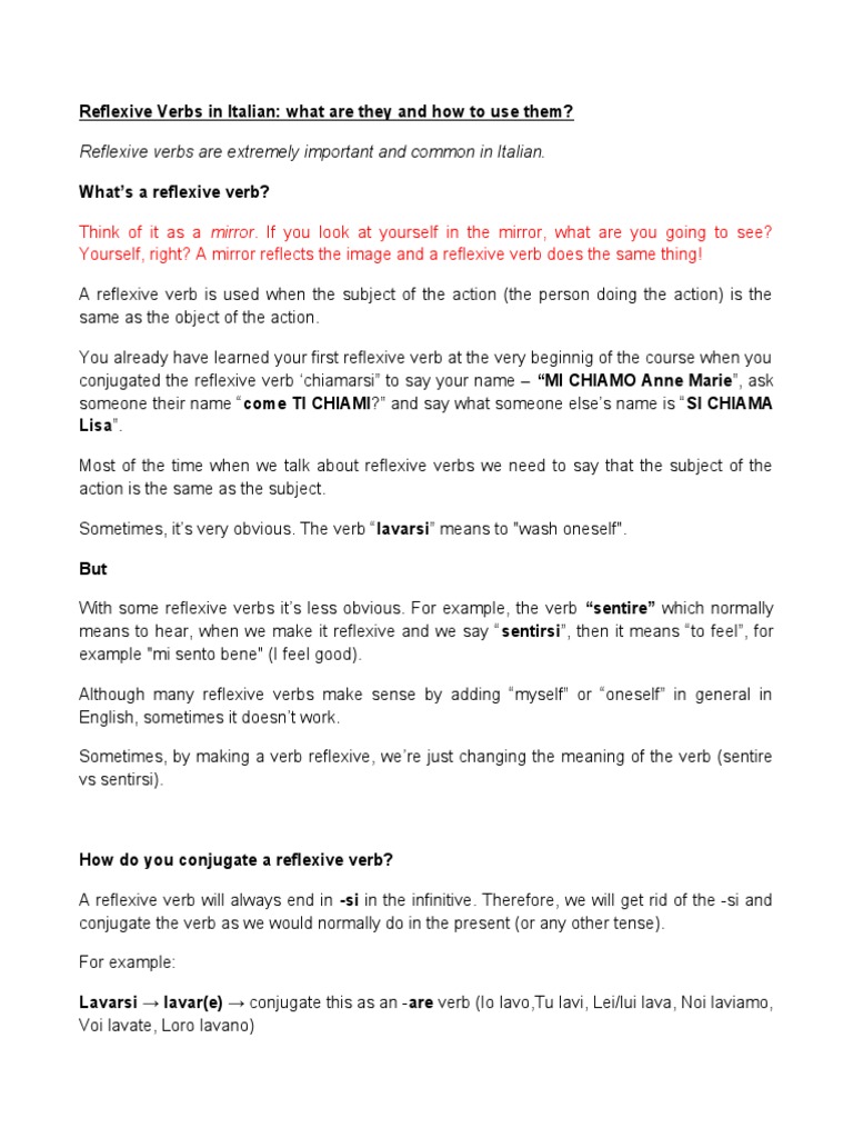 Reflexive Verbs in Italian | PDF