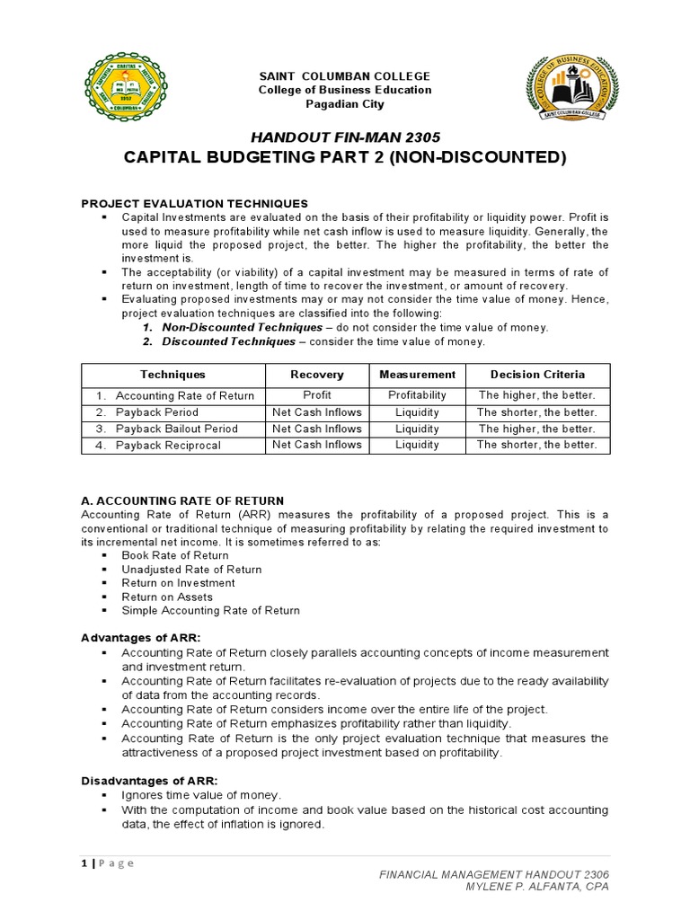 Handout Fin Man 2306 | PDF | Depreciation | Internal Rate Of Return