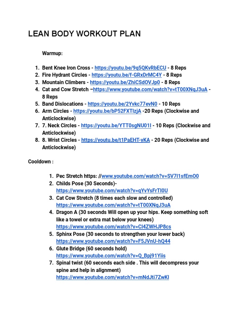 Lean Body Workout Plan | PDF | Aerobic Exercise | Physical Exercise