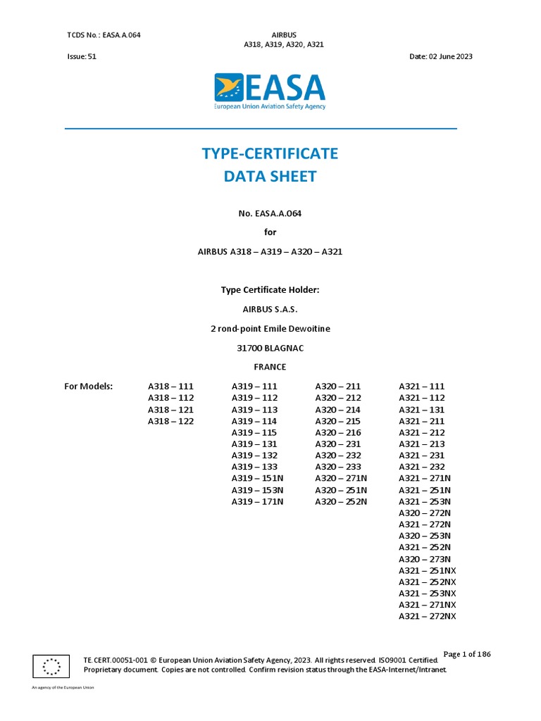 TCDS EASA A 064 Airbus A318 A319 A320 A321 Iss 51 0 | PDF | Aeronautics ...