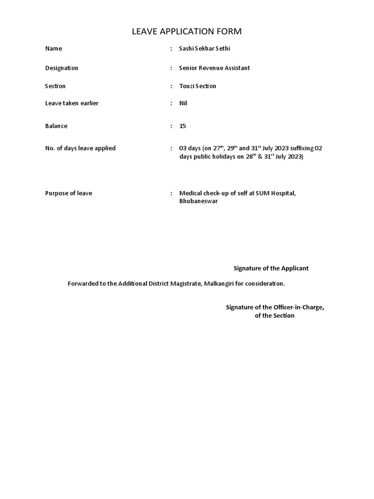 Leave Application | PDF