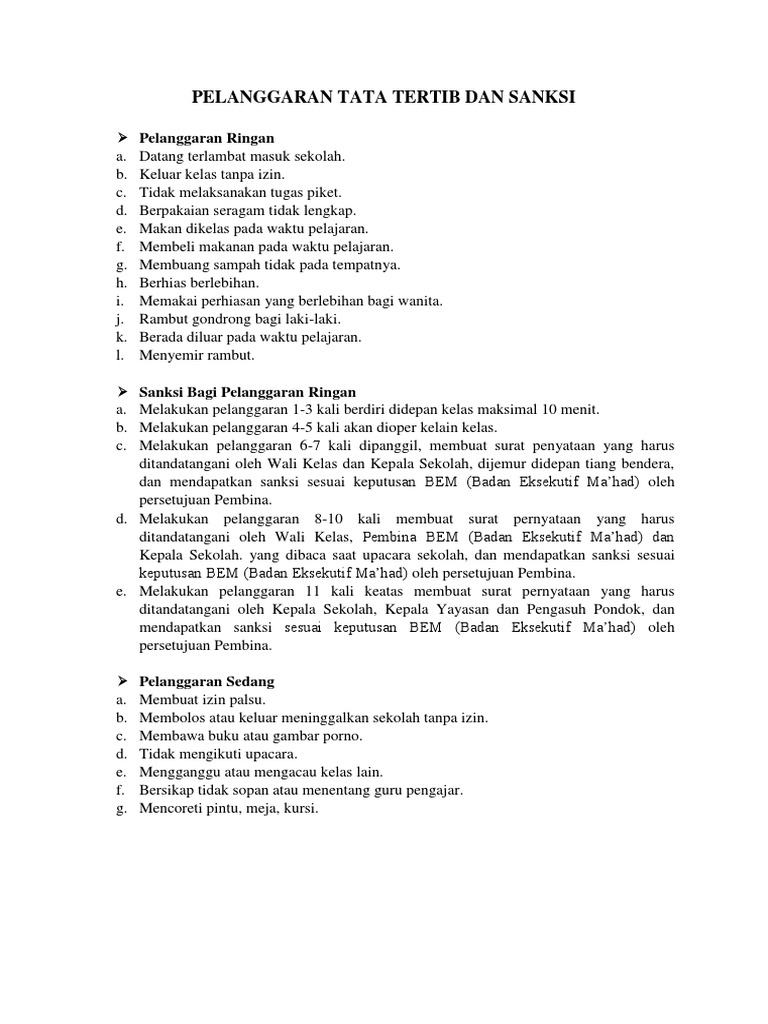 Pelanggaran Tata Tertib Dan Sanksi | PDF