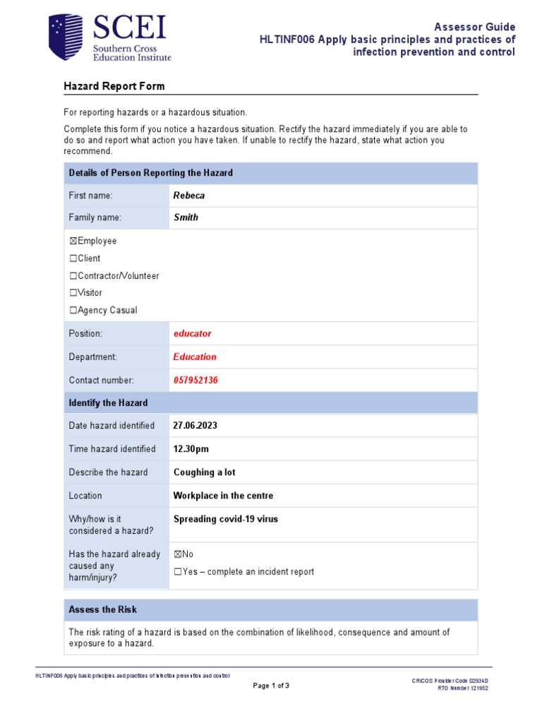 Sample Hazard Report Form | PDF | Hazards | Risk