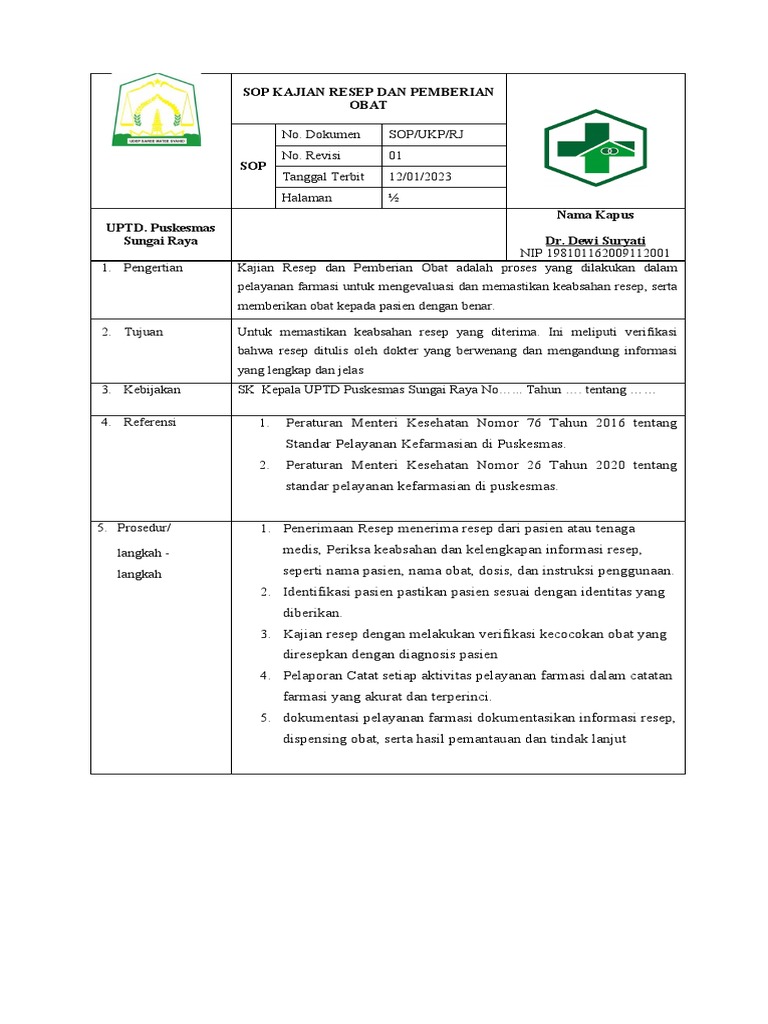 Sop Kajian Resep Dan Pemberian Obat | PDF | Pengembangan Diri