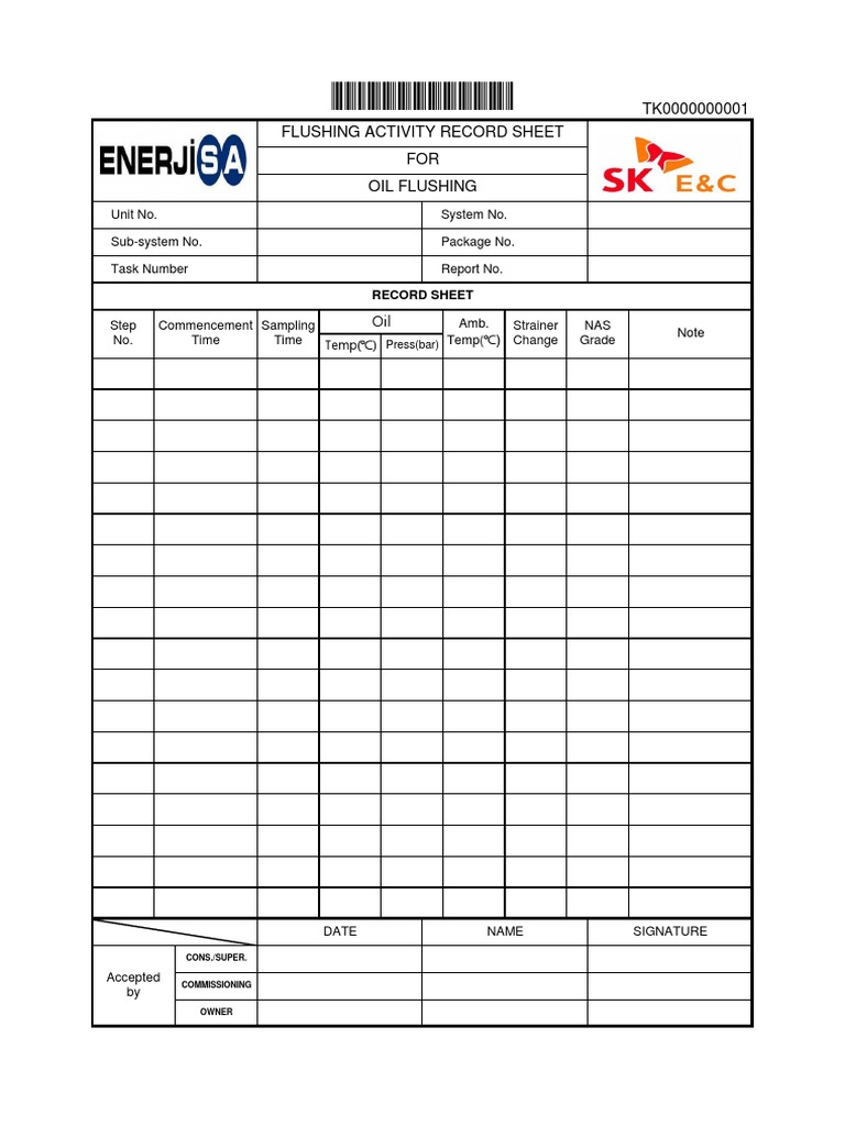 Flushing Activity Record Sheet | PDF