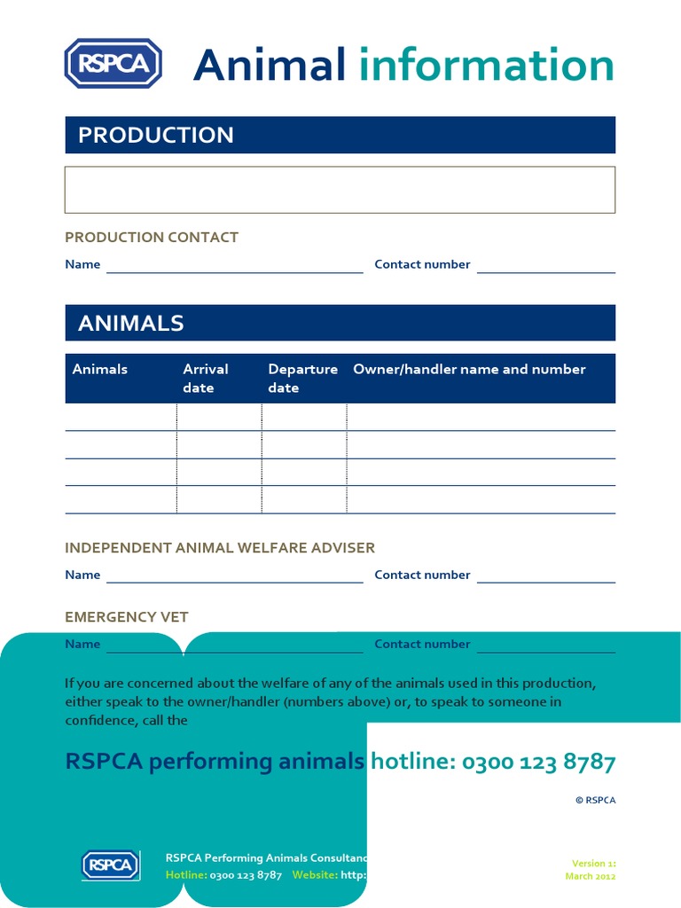 Animal Information Sheet PDF | PDF