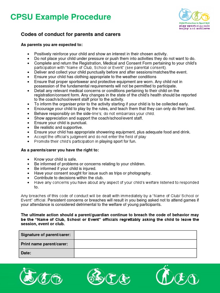 Codes of Conduct For Parents and Carers | PDF | Informed Consent ...