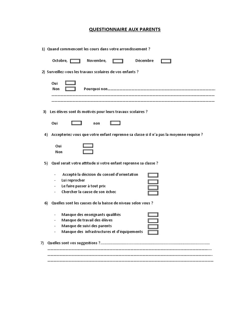 Questionnaire sur l'éducation des enfants | PDF