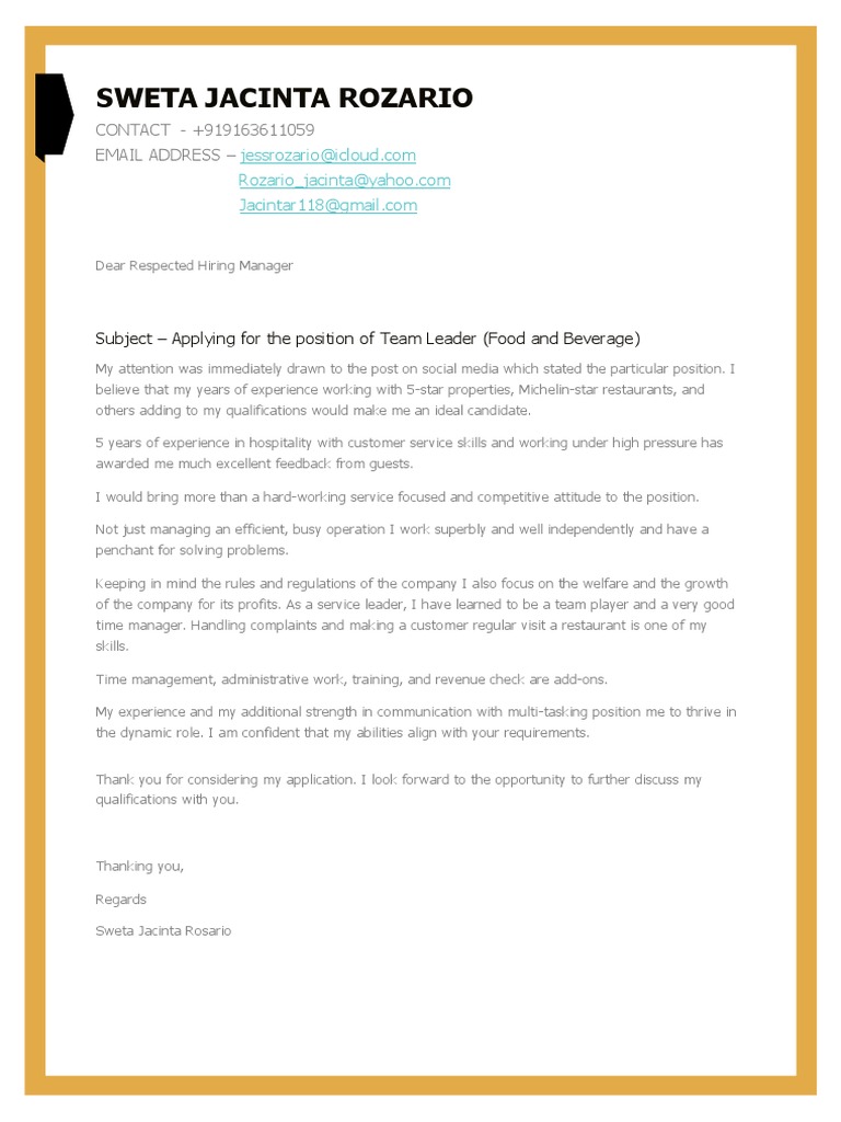 Application for Team Leader Position | PDF