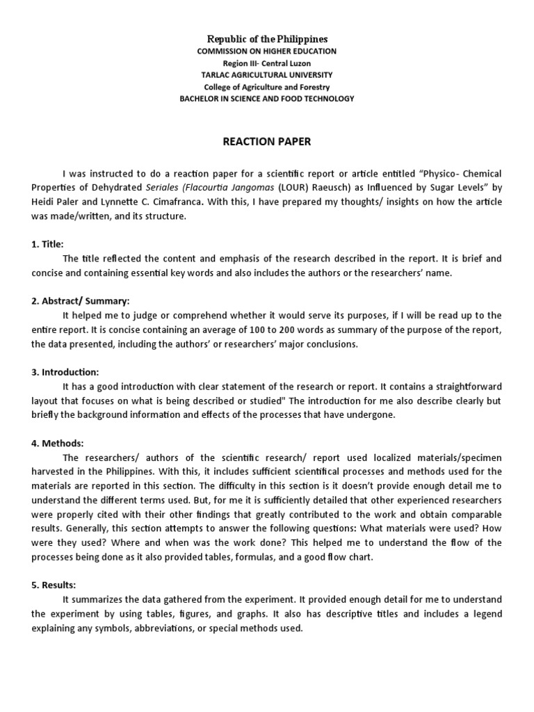 Reaction Paper | PDF | Experiment | Data