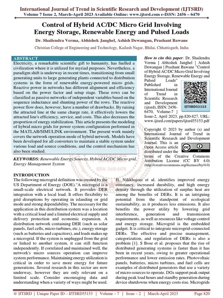 Control Of Hybrid Ac Dc Micro Grid Involving Energy Storage Renewable