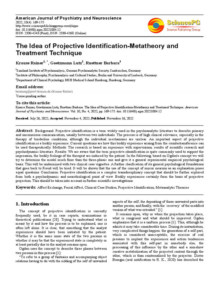 Krause Et Al (2022) The Idea of Projective Identification - Metatheory ...