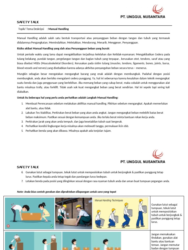 Safety Talk Manual Handling - Compress Dikonversi | PDF