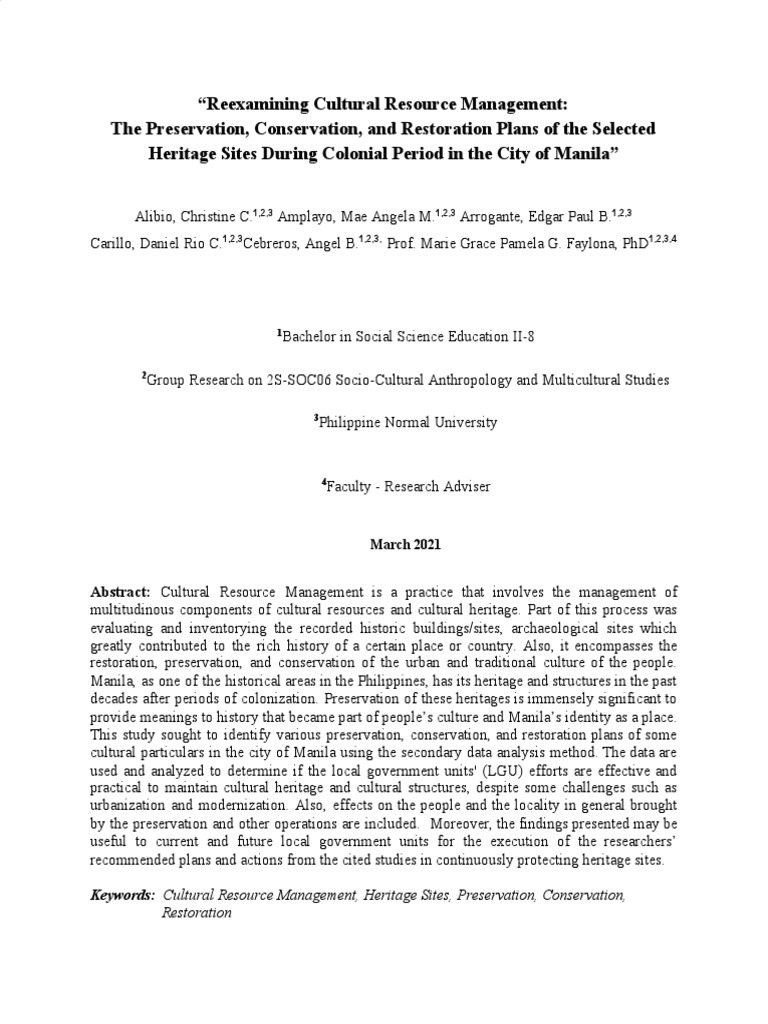 Reexamining Cultural Resource Management | PDF | Cultural Heritage | Manila Reexamining Cultural Resource Management | PDF | Cultural Heritage | Manila