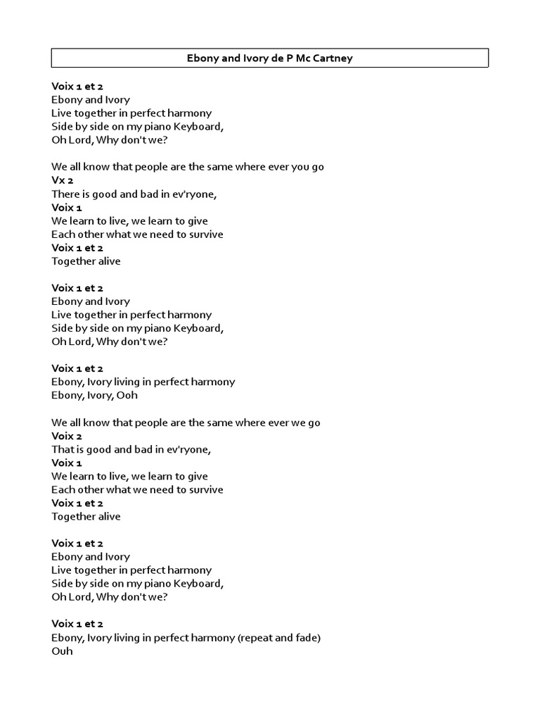 Ebony and Ivory (Texte Élèves) | PDF