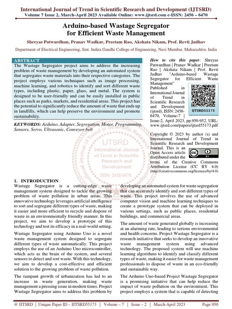 Arduino Based Wastage Segregator For Efficient Waste Management | PDF ...