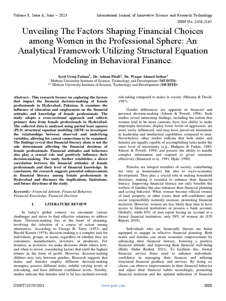 Unveiling The Factors Shaping Financial Choices Among Women in The Professional Sphere: An ...