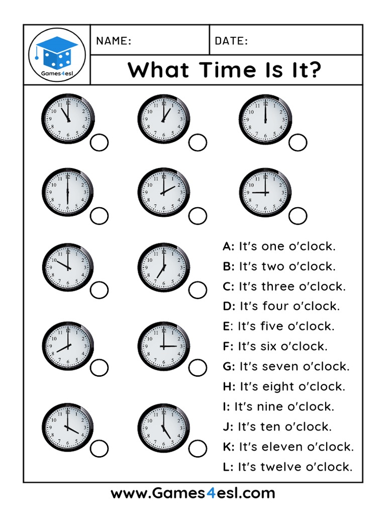 Telling The Time Worksheet 3 | PDF