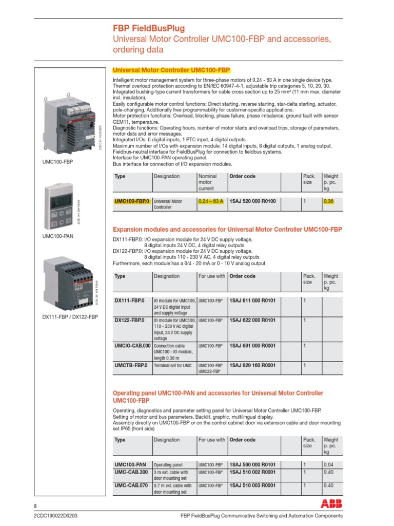 Universal Motor Controller UMC100-FBP and Accessories, Ordering Data | PDF | Electric Motor ...