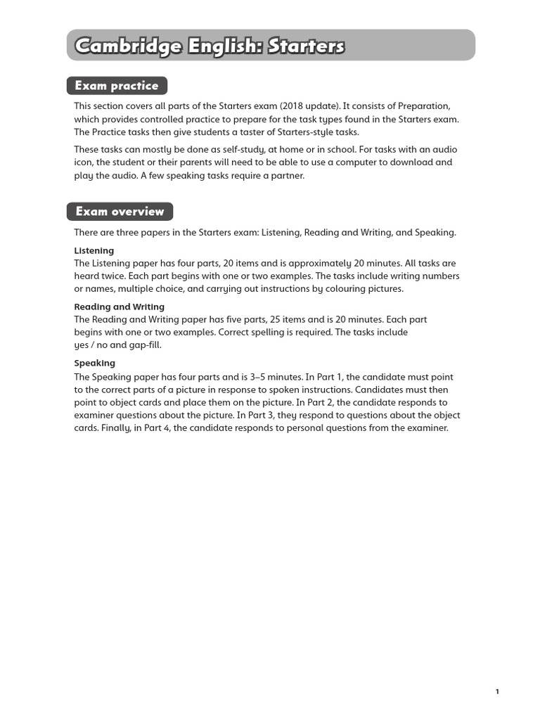 Cambridge English Starters Exam Guide | PDF