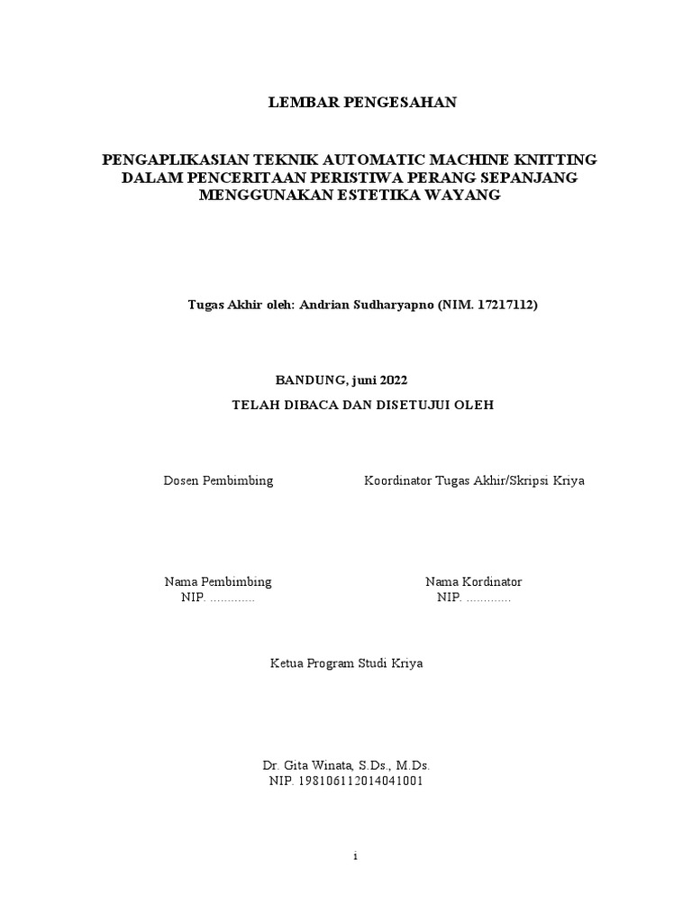 Format Laporan Tugas Akhir Kriya - Tyar 2022 | PDF