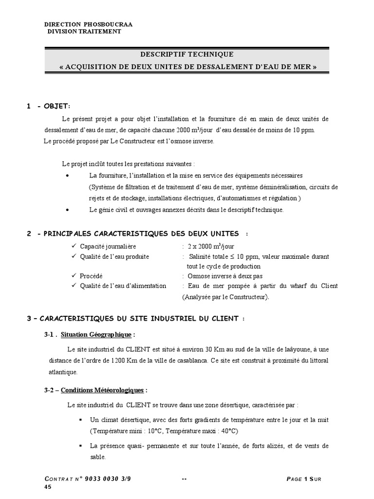 Descritif Technique Dessalement Version Définitive | PDF