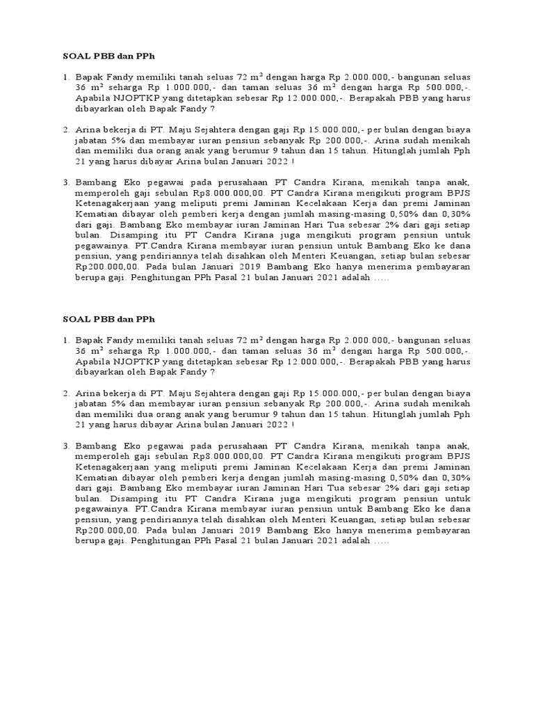 SOAL PBB Dan PPH | PDF | Karier & Perkembangan | Bisnis