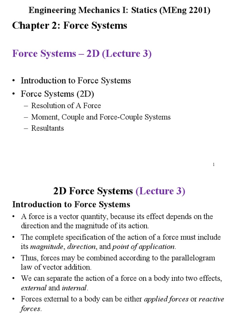 Lecture 3 Chapter 2 - Force Systems 2D | PDF | Force | Euclidean Vector