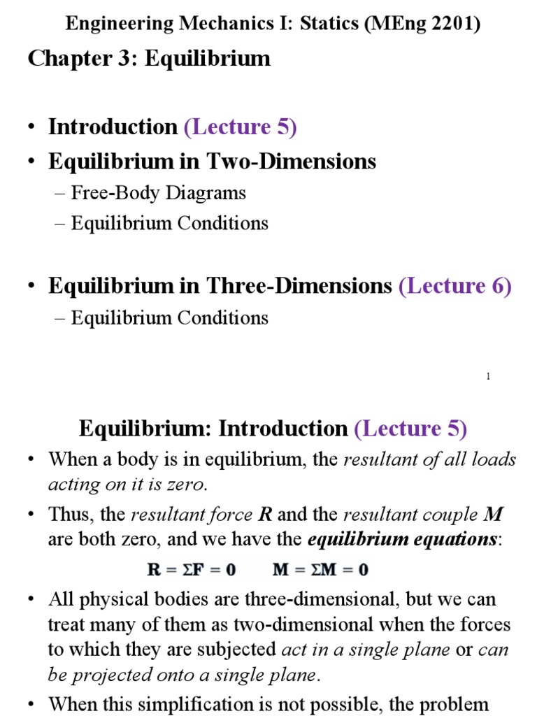 Lecture 5, 6 Chapter 3 - Equilibrium 2D, 3D | PDF | Force | Euclidean Vector