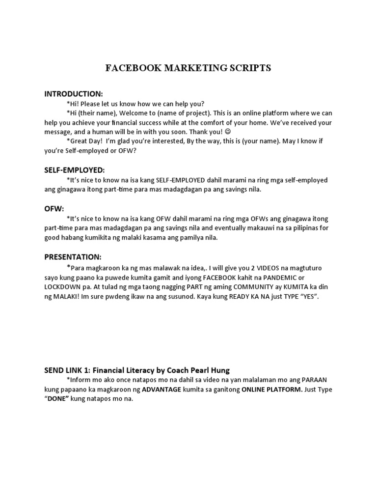 Facebook Marketing Scripts | PDF | Business | Self-Improvement