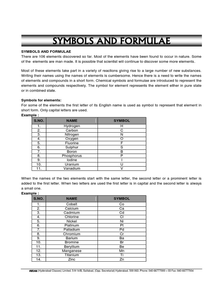 Class 9 Chemical Symbols and Formulas | PDF | Chemical Elements | Ion