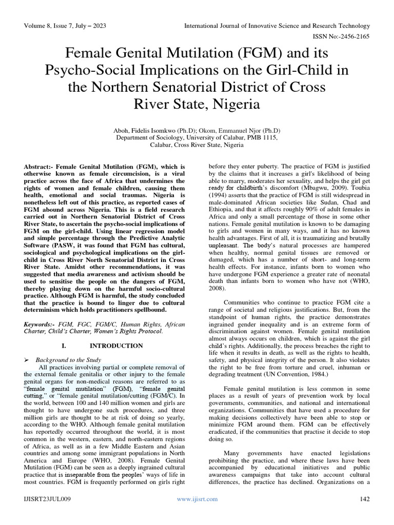 Female Genital Mutilation (FGM) and its Psycho-Social Implications on the Girl-Child in the ...