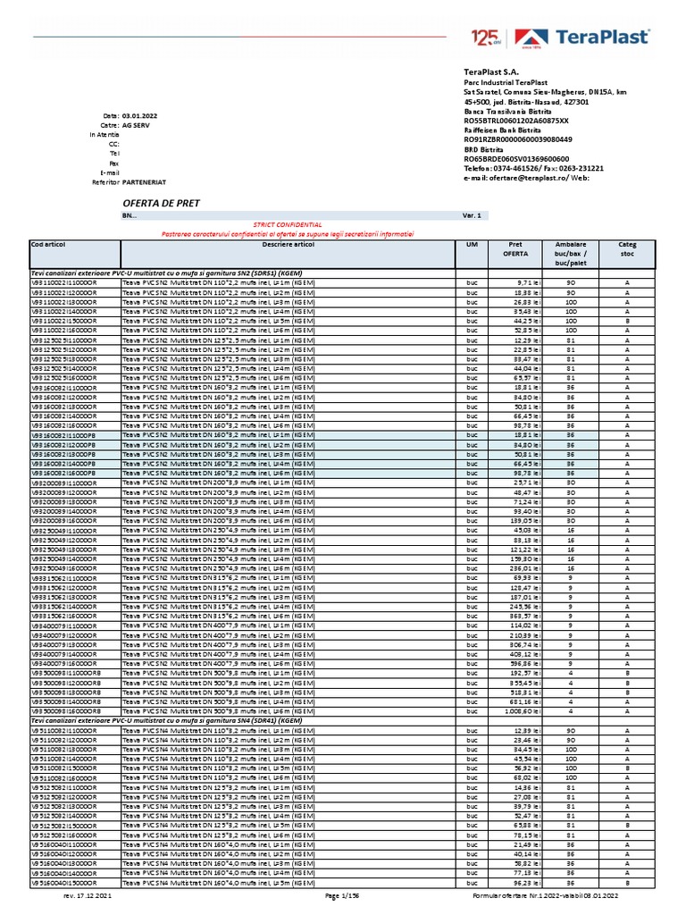 AG SERV - Oferta Teraplast Nr_1_2022_valabila Din 03.01 | PDF