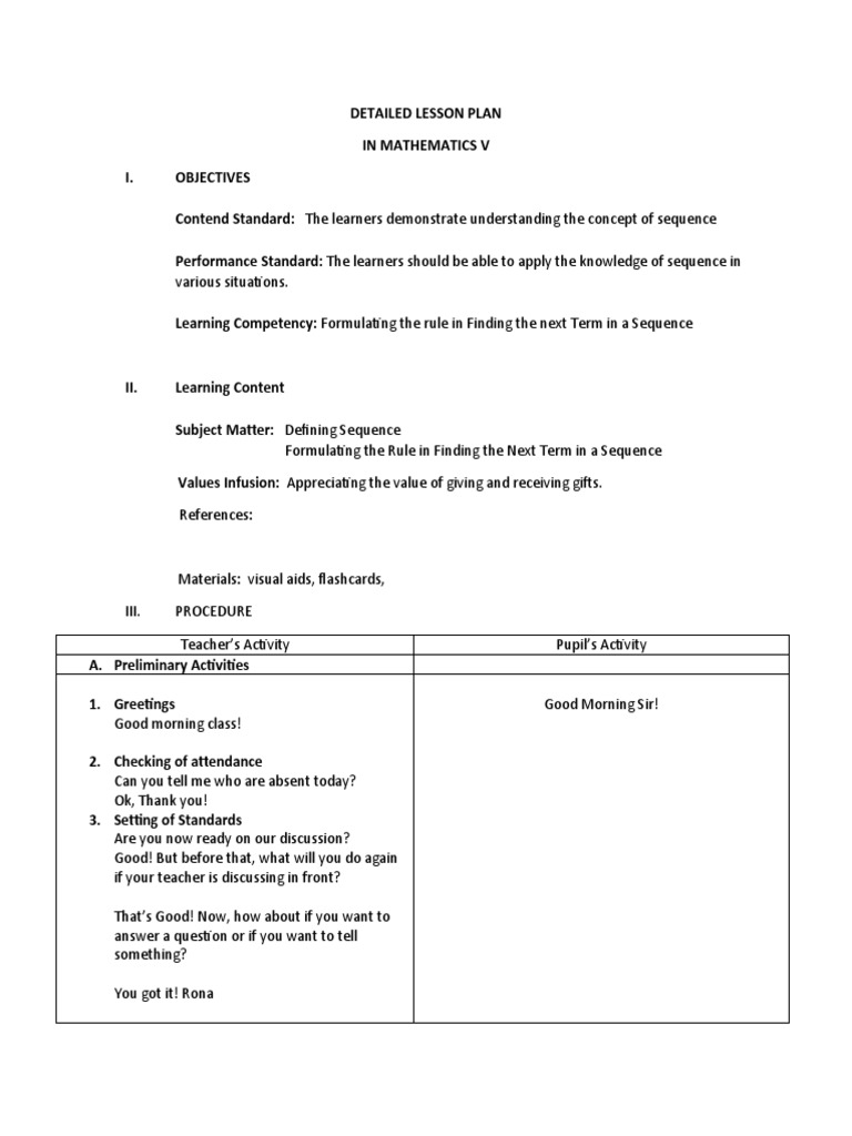 Detailed Lesson Plan in Math | PDF | Lesson Plan | Teachers