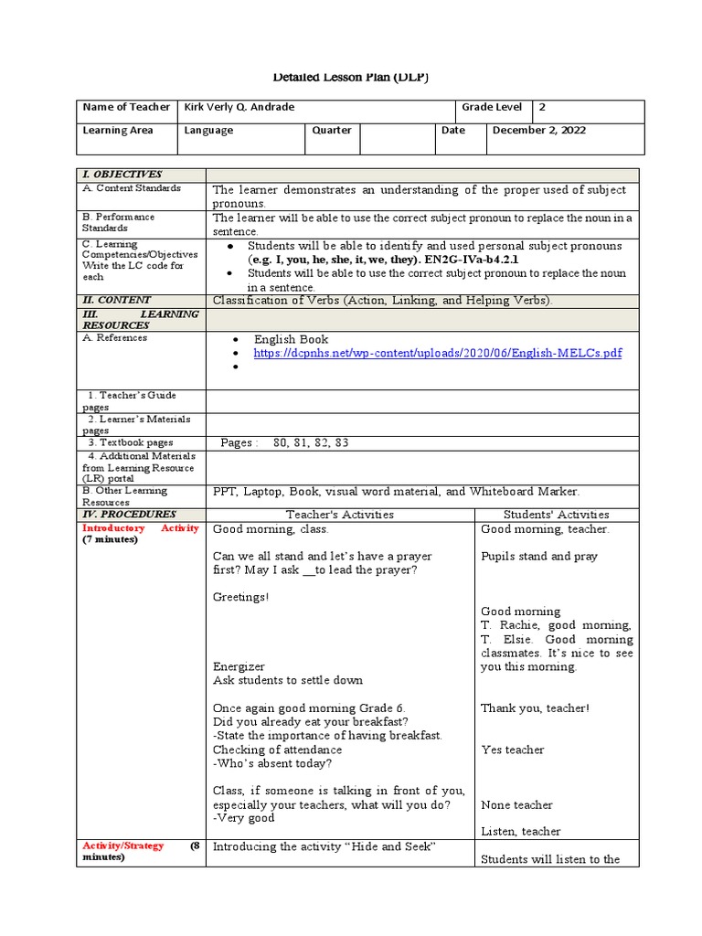DLP Language and Spelling 6 | PDF | Grammatical Tense | Verb