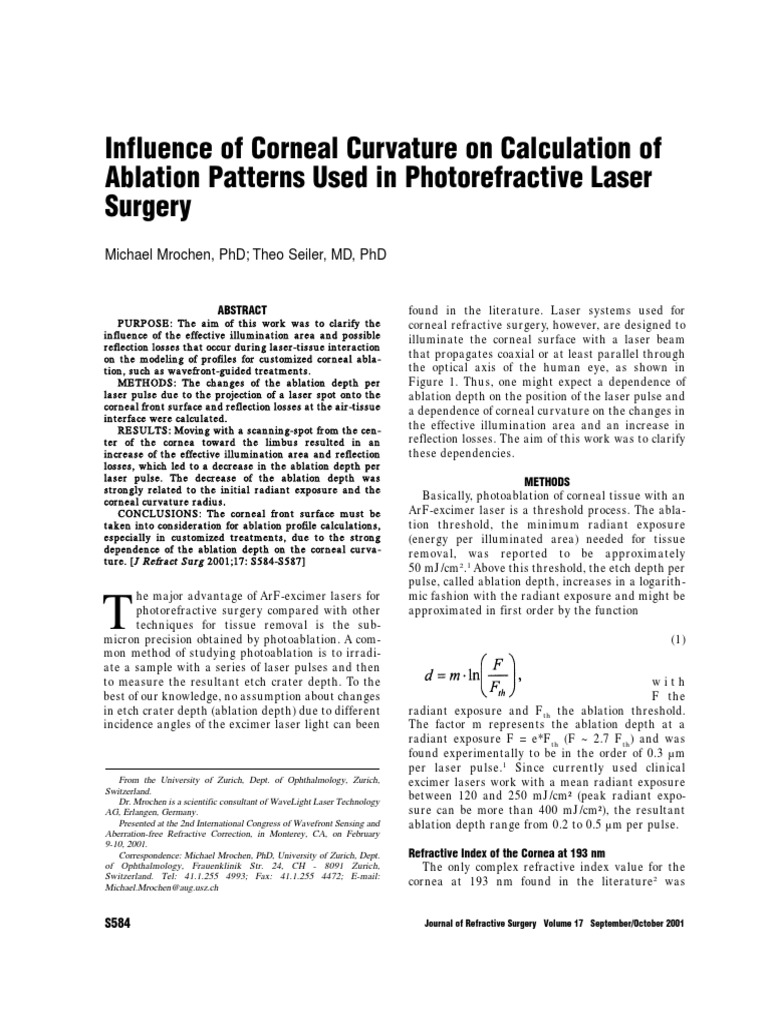 Influence of Corneal Curvature On Calculation of Ablation Patterns Used in Photorefractive Laser ...
