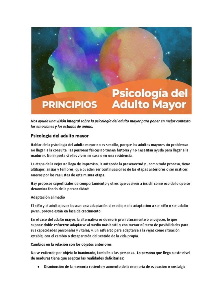 Psicología Del Adulto Mayor | PDF | Adultos | Vejez