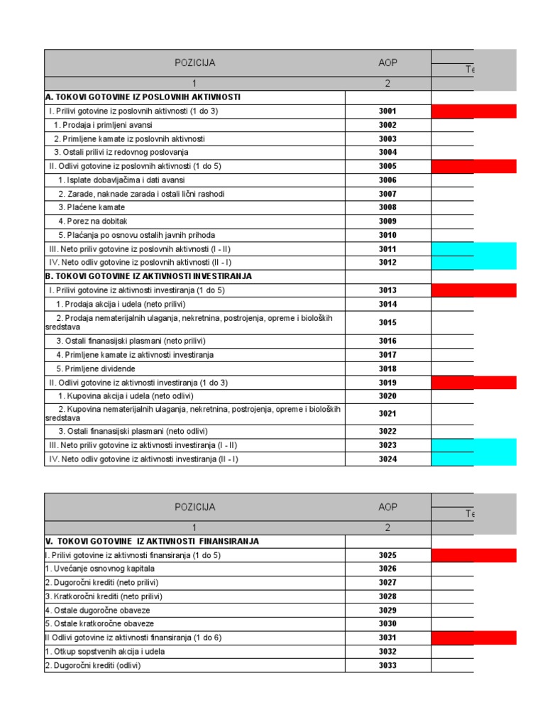 Izvestaj o Novcanim Tokovima Temp | PDF