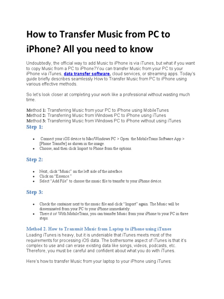 How To Transfer Music From PC To Iphone | PDF | I Tunes | I Phone