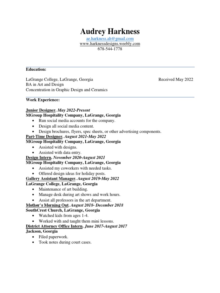 Audrey Harkness: Graphic Designer Resume | PDF