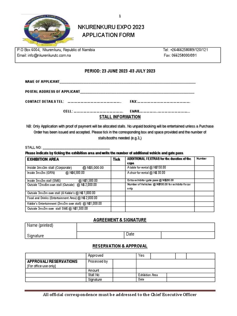 NKURENKURU EXPO 2023 Application Form | PDF | Economies | Service Industries