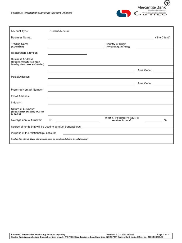 Form 990 Information Gathering Account Opening Form 2023 | PDF | Debit ...