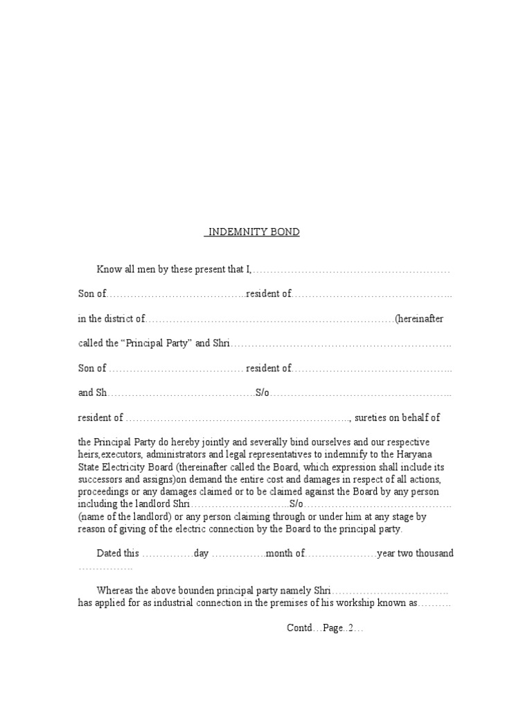 Electric Idemnity Bond | PDF | Indemnity | Surety
