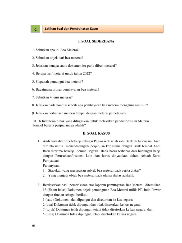 LATIHAN SOAL DAN PEMBAHASAN KASUS bea materai | PDF